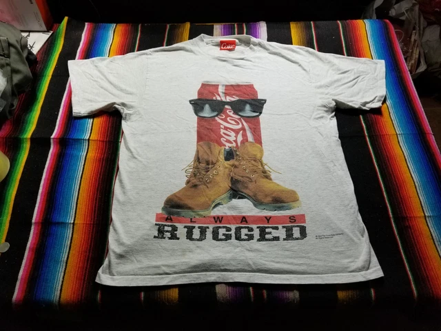 VINTAGE SINGLE STITCH Coca Cola Rugged Boots 1994 T-Shirt Size XL 23 ...