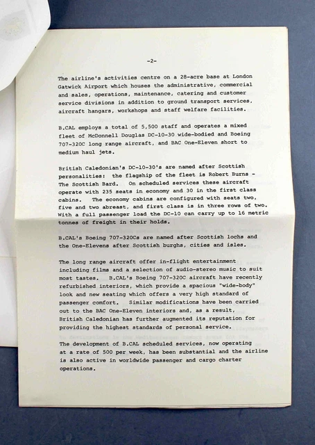 BRITISH CALEDONIAN INFORMATION Vintage Airline Folder Bcal Airways 1978 ...