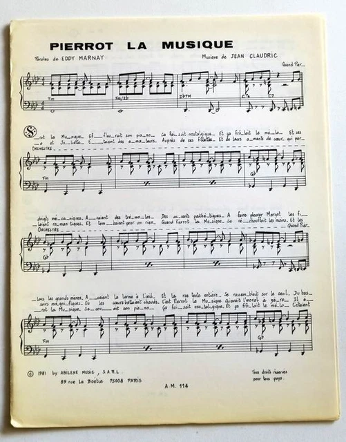 PARTITION SHEET MUSIC MIREILLE MATHIEU : Pierrot la Musique * 80's ...