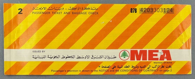 MEA MIDDLE EAST Airlines Vintage Used Airline Ticket London - Beirut ...