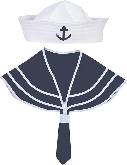 ADULT SAILOR DOUGH Boy Hat Scarf Marine Navy Seaman Marine Fancy Dress ...