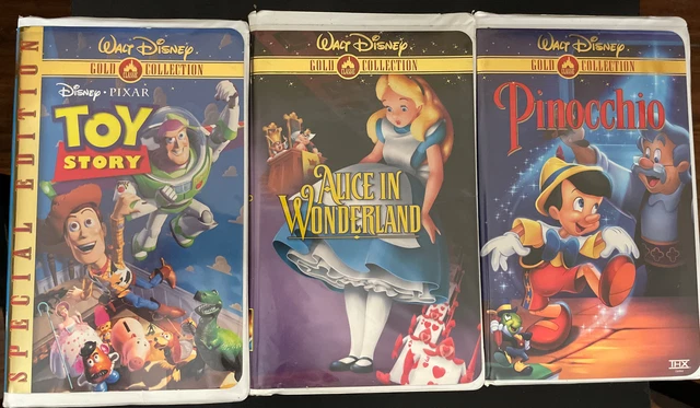 WALT DISNEY CLASSIC Gold Collection 3 VHS movies: Alice, Pinocchio, Toy ...