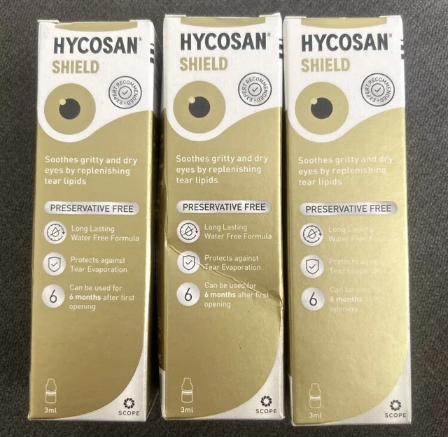 3 X HYCOSAN Shield Eye Drops Preservative Free 3ml £28.99 - PicClick UK