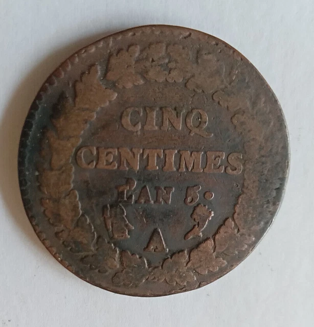 1796A PIÈCE FRANÇAISE Cinq Centimes L'an 5. Marque Paris comme neuf EUR ...
