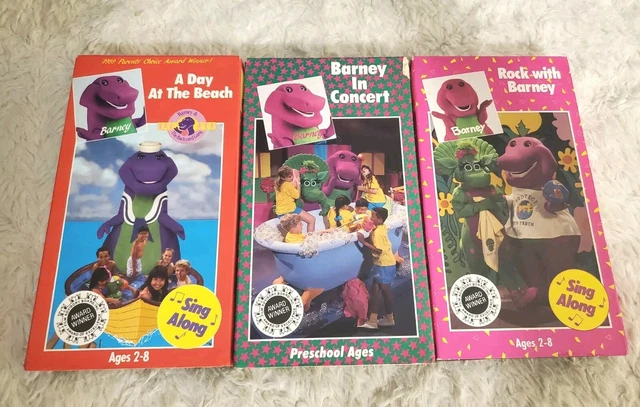 BARNEY 3 VHS Lot CHILDREN'S Day At The Beach IN CONCERT Rock With GOOD ...