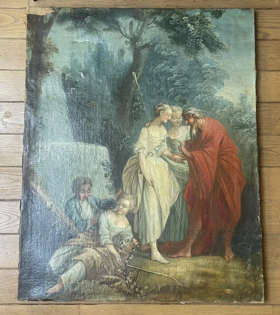 TABLEAU ANCIEN 18 EME XVIIIe siècle Scène Galante un bohemien , Médium ...