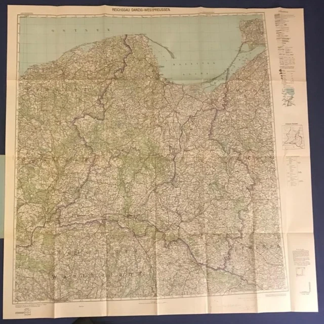 LANDKARTE REICHSKARTE REICHSGAU Danzig-Westpreußen 1:300000 ww2 1940 ...