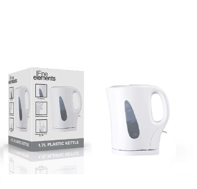 FINE ELEMENTS PLASTIC Jug Kettle Clean Modern Design 1.7 Litre White ...