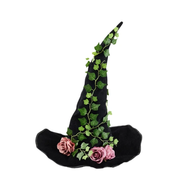 WITCH HAT SORCERESS Cap Headgear Supplies Fancy Dress Wide Brim Pointed ...