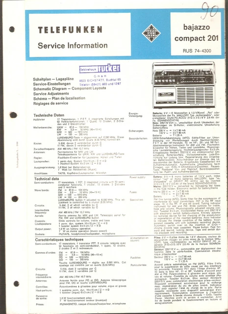 TELEFUNKEN KOFFERRADIO BAJAZZO Compact 201 Service Information ...