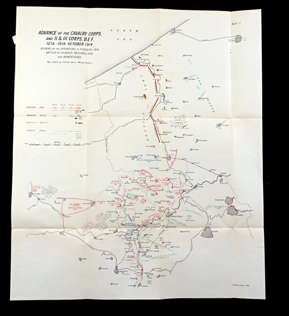 WW1 MAP ADVANCE Operations Chart Cavalry Corps BEF Troops Battle ...