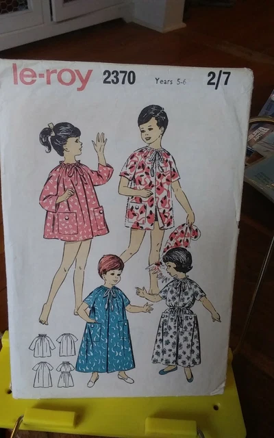 VTG MIDCENTURY LE-ROY 2370 sewing pattern childs beach coat robe sz 5-6 ...