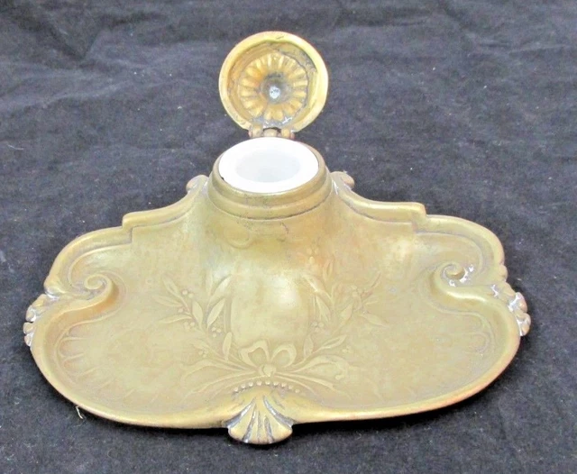 VINTAGE BRASS EARLY Victorian Ink Well Flowers $49.95 - PicClick