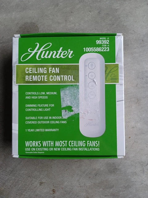 HUNTER 99392 UNIVERSAL 3 Speed Ceiling Fan Handheld Remote Control in ...