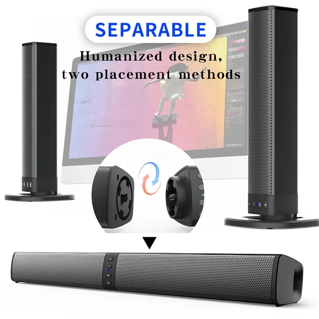 20W TV SOUND Bar Home Theater Subwoofer Wireless Soundbar Bluetooth5.0 ...