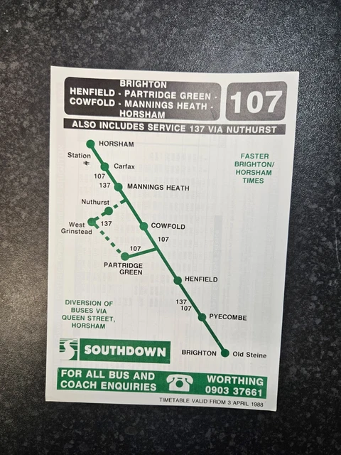 SOUTHDOWN WORTHING BUSES Transport Bus Timetable Leaflet BAQ3.38 £5.00 ...