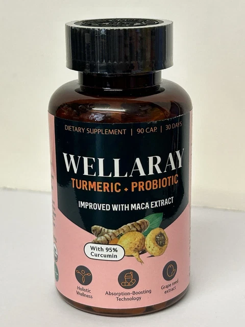 WELLARAY - TURMERIC & Probiotic Capsules - 90 Capsules. EXP:07/2026 ...