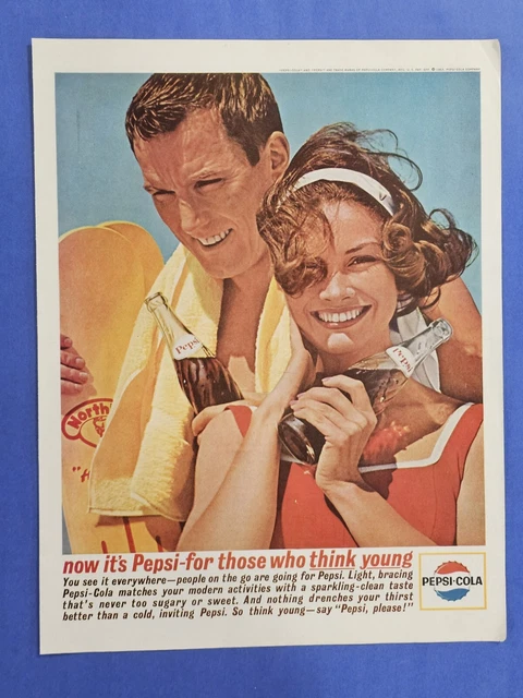 PEPSI-COLA SOFT DRINK Young Couple Bathing Suits Skis Sun 1963 Vintage ...