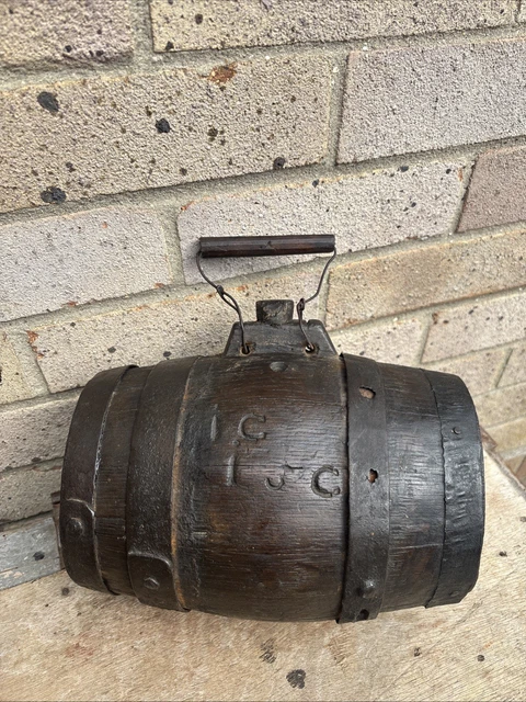 ANTIQUE OAK HARVEST Costrel Barrel Cooper Very Rare Early Old Welsh Oak ...