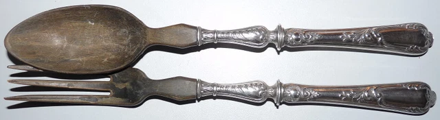 2 COUVERT ANCIEN à salade manche en argent fourré et corne EUR 15,00 ...