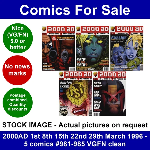 2000AD 1ST 8TH 15th 22nd 29th March 1996 - 5 comics #981-985 VGFN clean ...