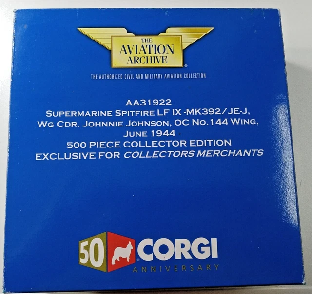 CORGI SUPERMARINE SPITFIRE Ix Johnnie Johnson Mk392 Aa31922 Collector ...