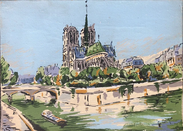 NOTRE-DAME DE PARIS, ile de la Cité, HST signée Gabrielle Canon-Couriau ...
