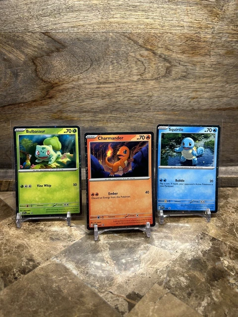 POKEMON 151 CHARMANDER + Squirtle + Bulbasaur 3 Card Holo Poster Promo ...