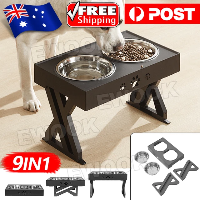 ELEVATED RAISED DOG Pet Feeder Food Water Double Bowl Adjustable Height ...