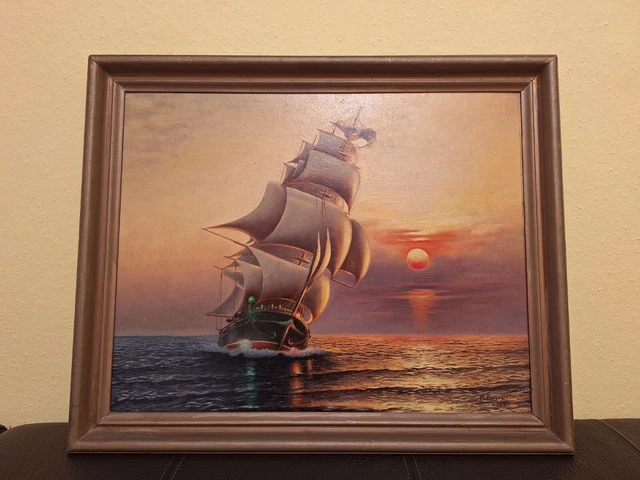 ÖLGEMÄLDE ANTIK - Segelschiff auf dem Meer, auf Leinwand mit Holzrahmen. EUR 1.500,00 - PicClick DE