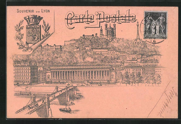 CPA LYON, LA Ville, Le Pont, Blason armoiries 1900 EUR 7,00 - PicClick FR