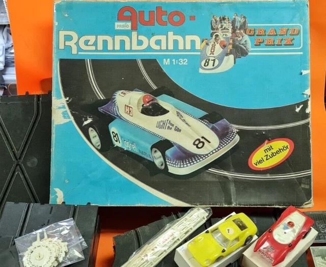 PREFO DDR AUTORENNBAHN "Grand Prix" M 1/32 mit Autos, sauber und ...