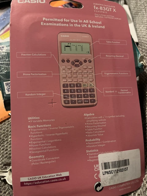 CALCOLATRICE SCIENTIFICA CASIO FX-83GTX, approvata esame Regno Unito ...