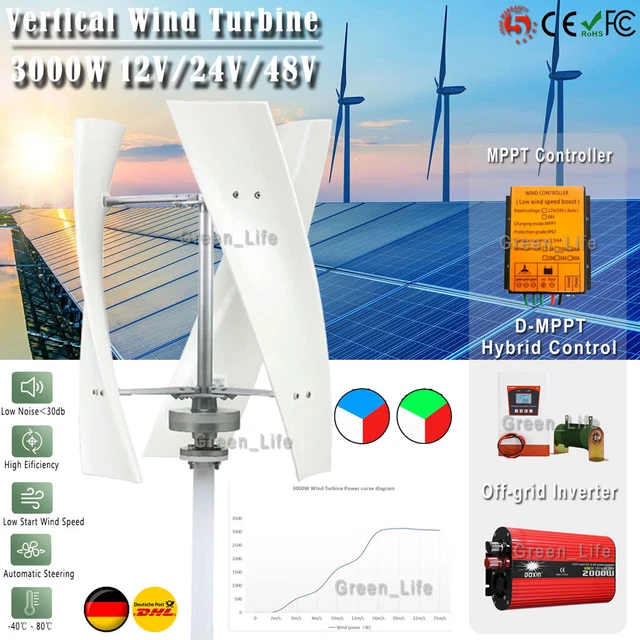 3000W WINDKRAFTANLAGE 12/24/48V Windgenerator Windturbine Windrad mit ...