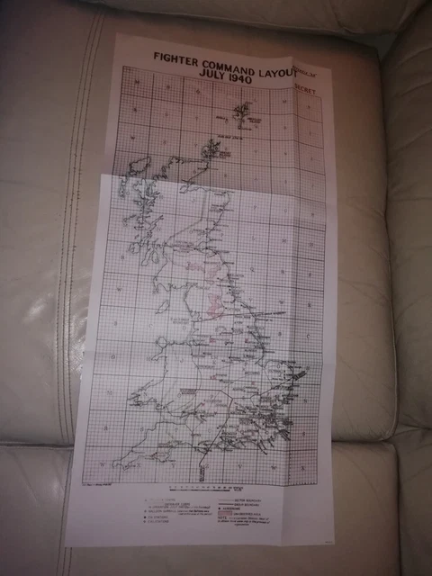 WWII WW2 LARGE Raf Fighter Command Map Chart Layout Spitfire Vtg Repro ...