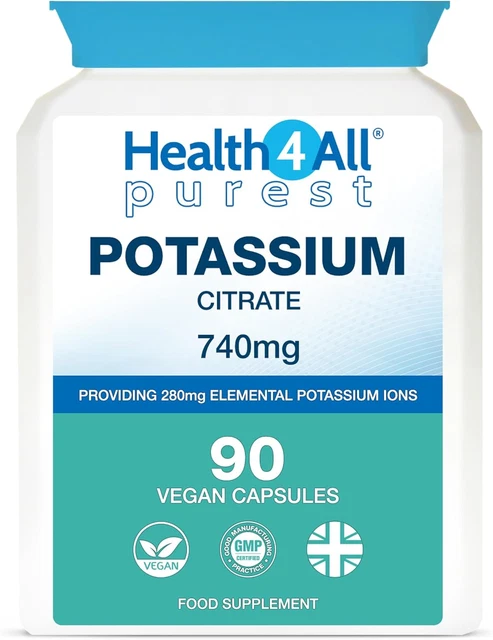 POTASSIUM CITRATE 740MG per Capsule 90 Capsules, Purest High Elemental ...