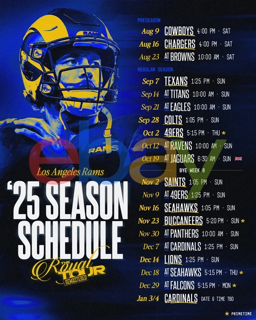 LOS ANGELES RAMS 2025 Season Schedule 8x10 NFL Football Photo $16.45 - PicClick CA