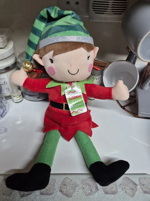 CARD FACTORY CHRISTMAS Elf Girl Doll Red/ Green Outfit Soft Plush Toy 7 ...