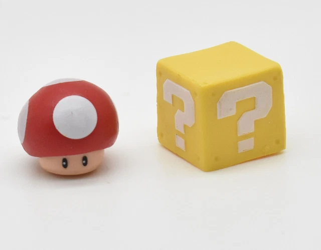 SUPER MARIO BROS Red Mushroom + Question Mark Block 1" PVC Figures ...