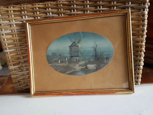 TABLEAU DESSIN AQUARELLE Signé G Bourdeau Daté 1861 Paysage Moulin Maison EUR 50,00 - PicClick FR