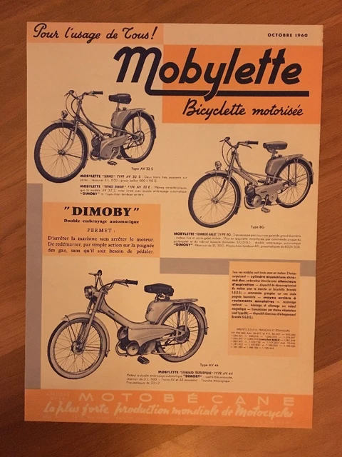 AFFICHE PUBLICITÉ MOTOBÉCANE Mobylette AV32S BG AV44 AV76 AV85 AV89 ...