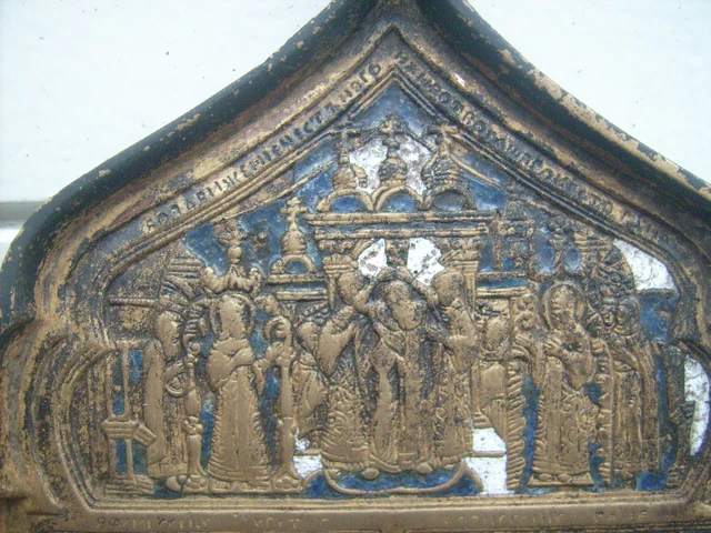 REISE IKONE, REISEALTAR,HAUSALTAR, Russland orthodox,Emaille Blau/Weiß, um1850 EUR 299,00 ...