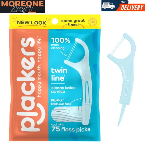 PLACKERS TWIN-LINE DENTAL Flossers Cool Mint Flavor, 2X The Clean,75 ...