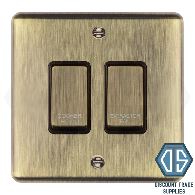REVIVE ANTIQUE BRASS Custom Labelled Switch 2 Gang Kitchen Appliance ...