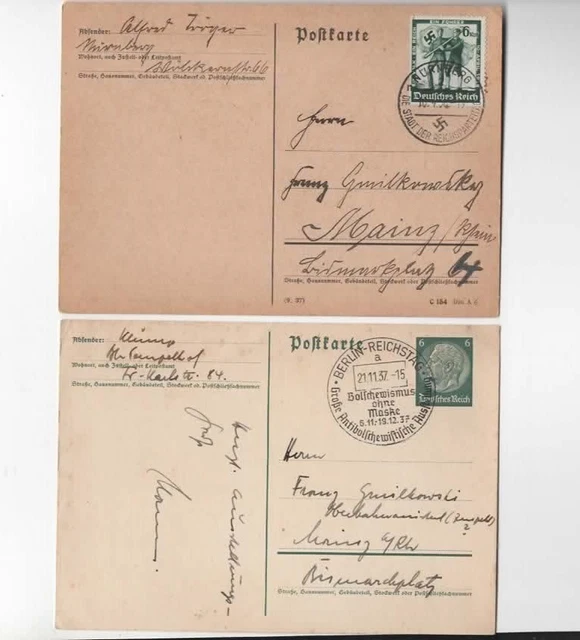 GERMANY 1937/1938 BERLIN & NURNBERG Third Reich Stamped and Franked ...