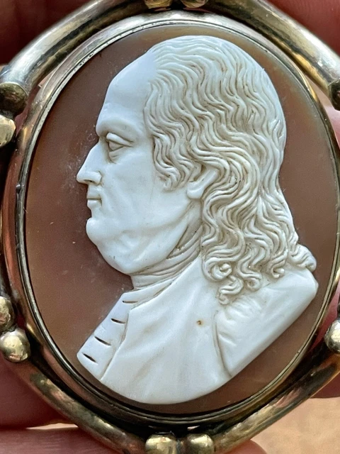 RARE ANTIQUE VICTORIAN Natural Shell Cameo Of Benjamin Franklin Brooch ...