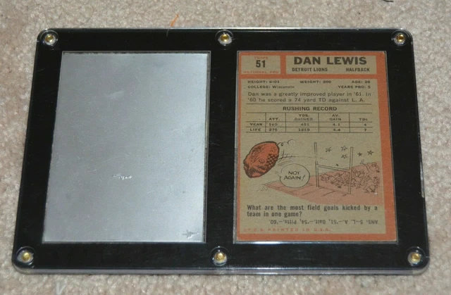 DETROIT LIONS HALFBACK 1962 Dan Lewis Topps Football Card + Printing ...
