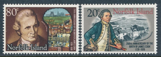 1978 NORFOLK ISLAND CAPTAIN COOK BIRTH 250th ANNIVERSARY SET OF 2 FINE ...