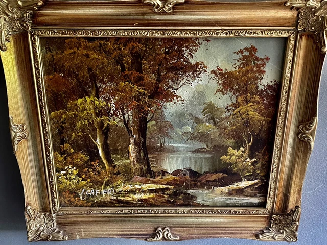 PEINTURE SIGNÉE TOILE à l'huile Irene Cafieri. La rivière en automne ...