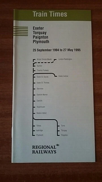 BRITISH RAIL REGIONAL railways 1994/95 Exeter-Plymouth timetable £1.25 ...